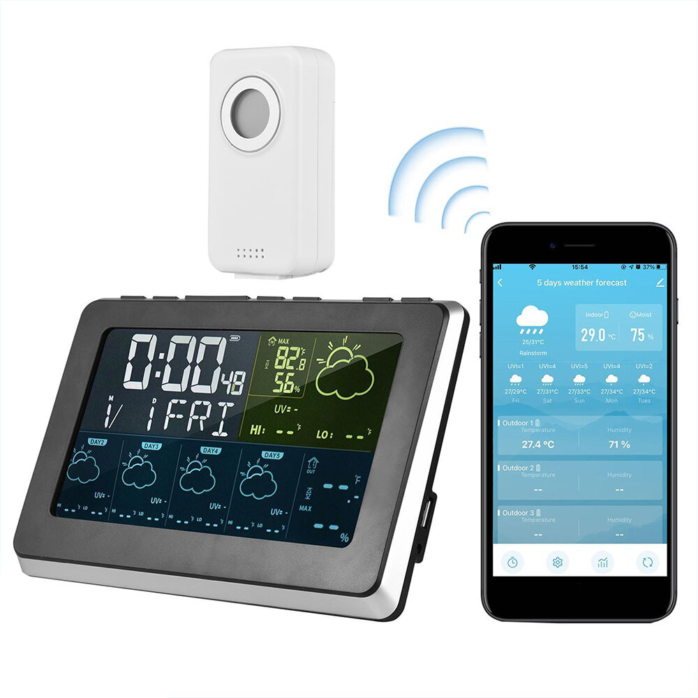 Tuya Smart WiFi Weather Station Indoor Outdoor Thermometer Hygrometer with Color Display and APP ...